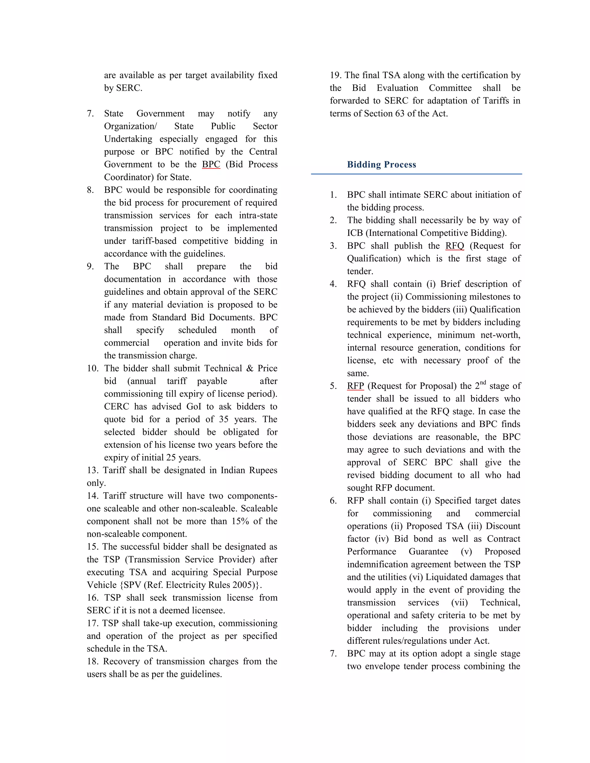 Tariff based competitive bidding for intra state trans. projects | PDF