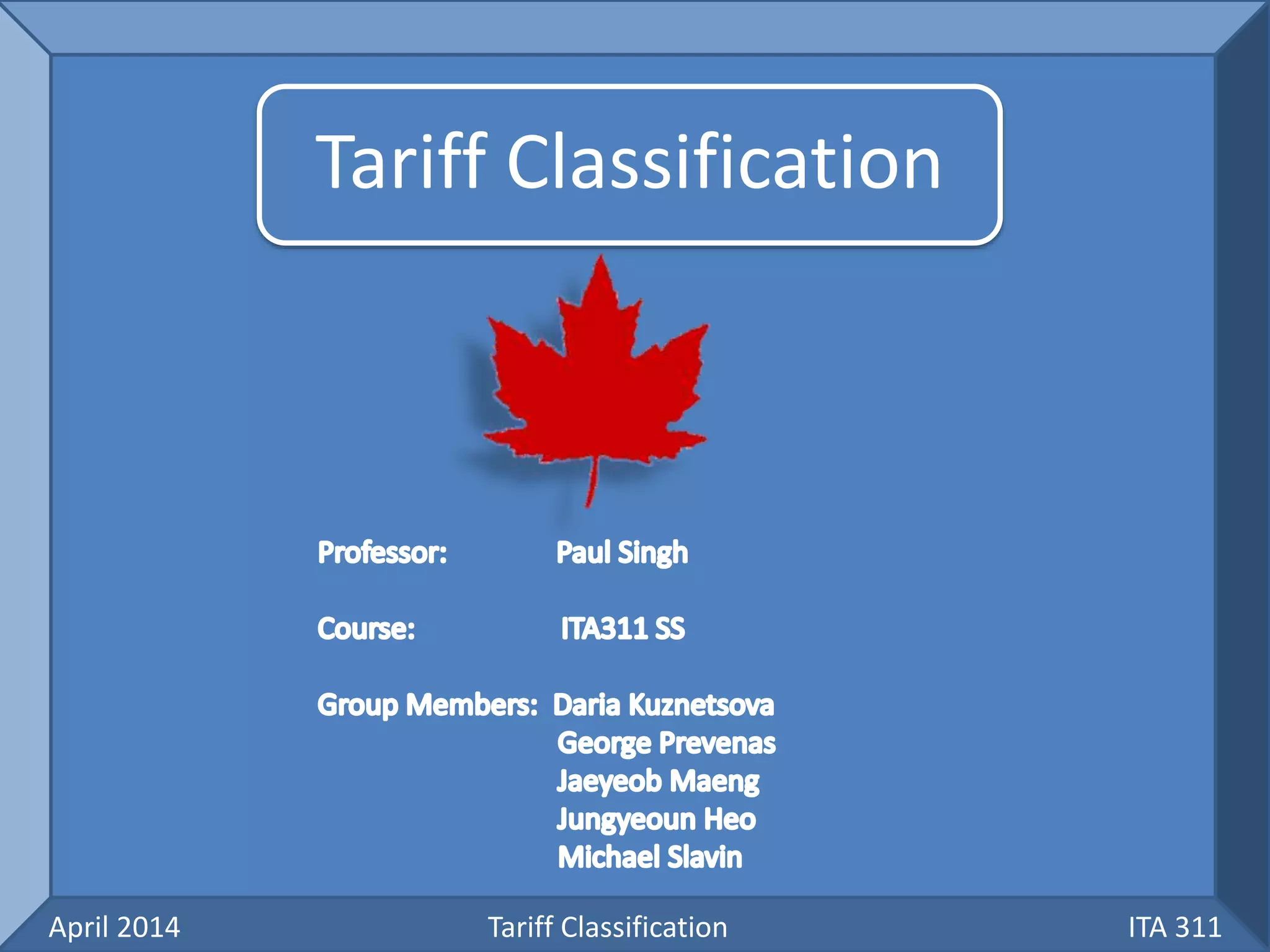 Tariff Classification | PPTX