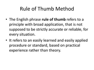 Hubbart's Formula: Tariff fixation methods in Hotels | PPTX