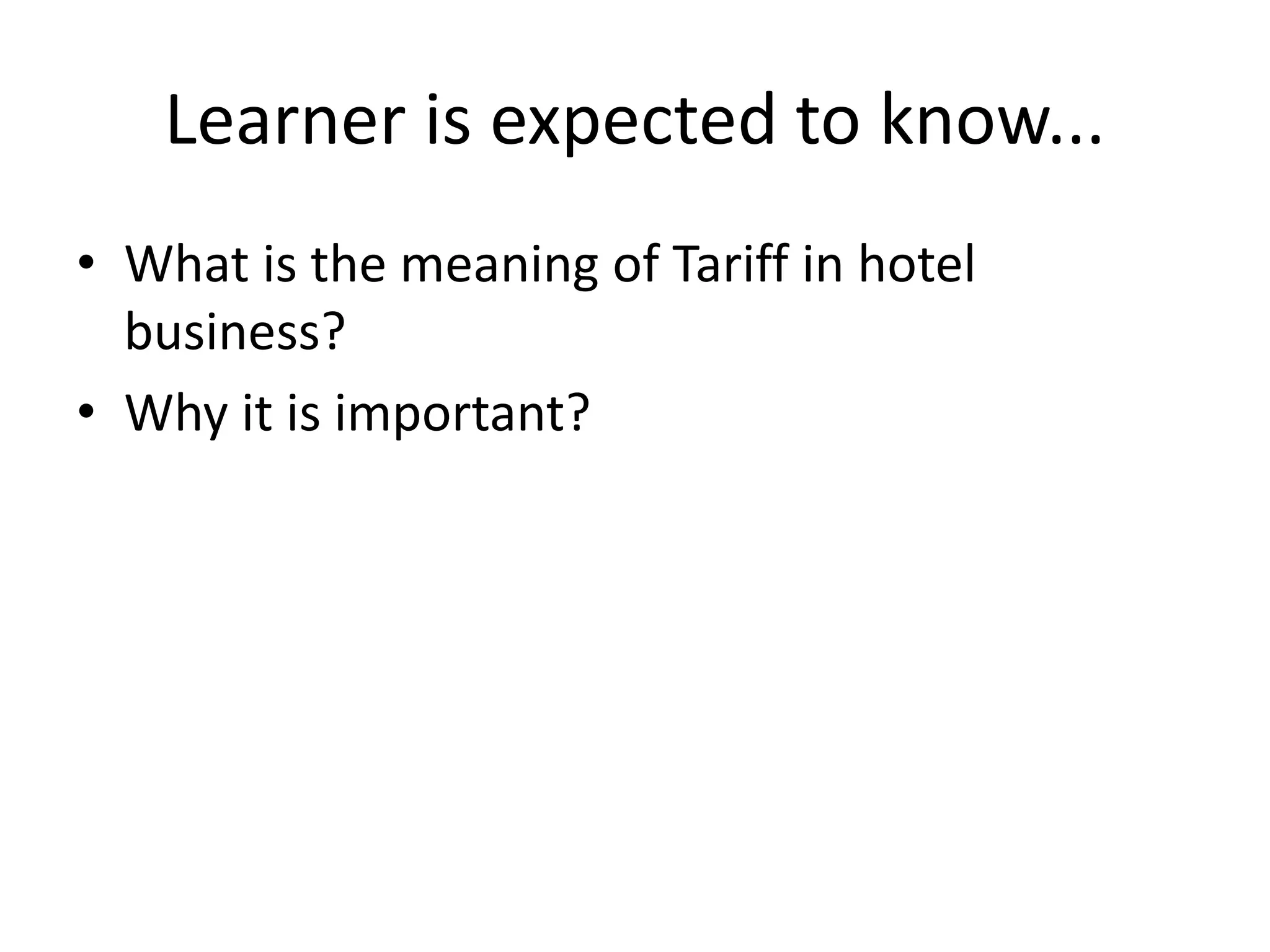 Hotel Guest Room Tariff Fixation Methods; Steps & Explanation (Revised ...