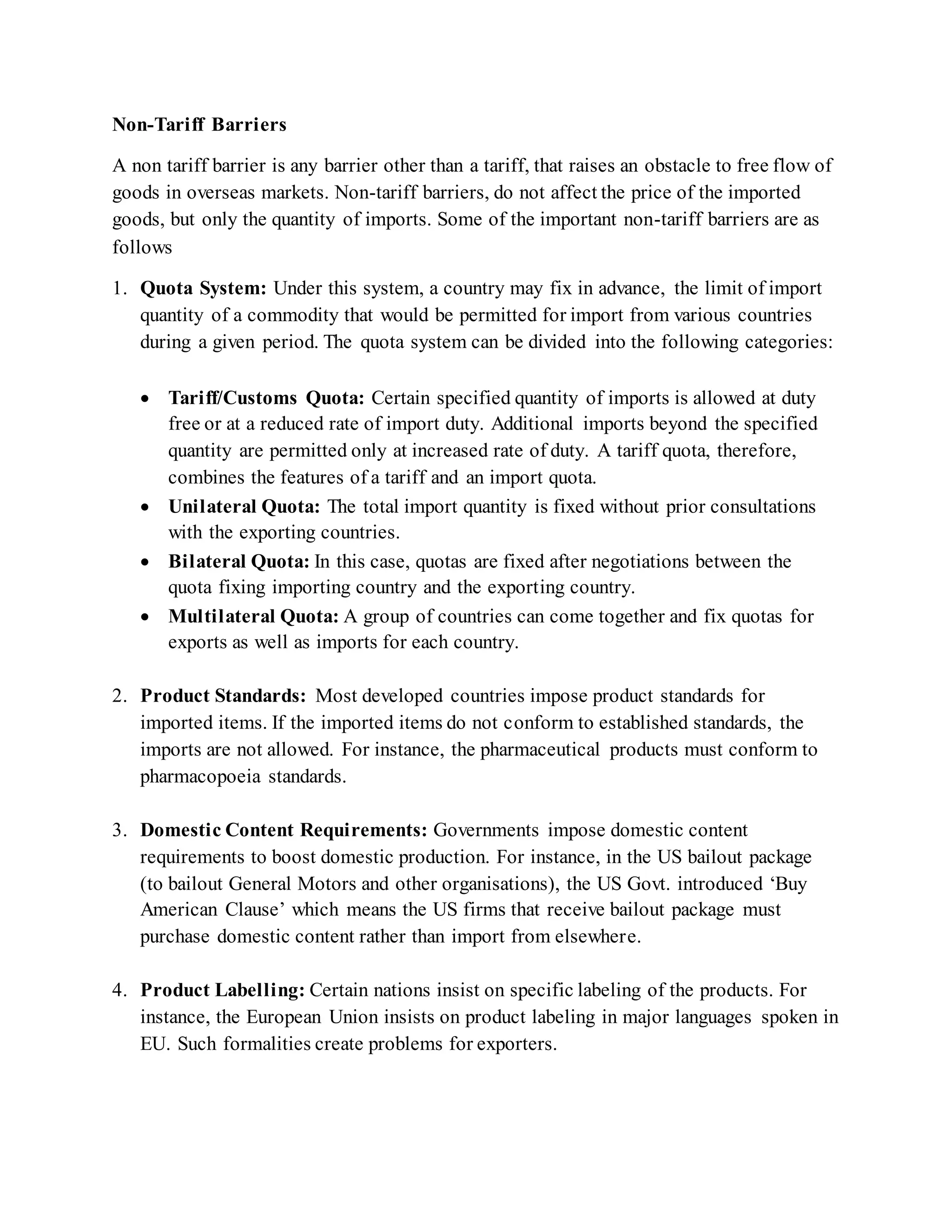 Tariff & non tariff barriers | DOCX