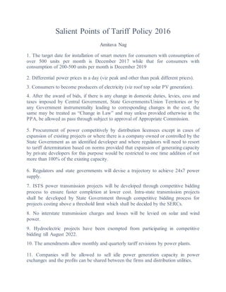 Tariff policy of India: Salient Points | DOCX
