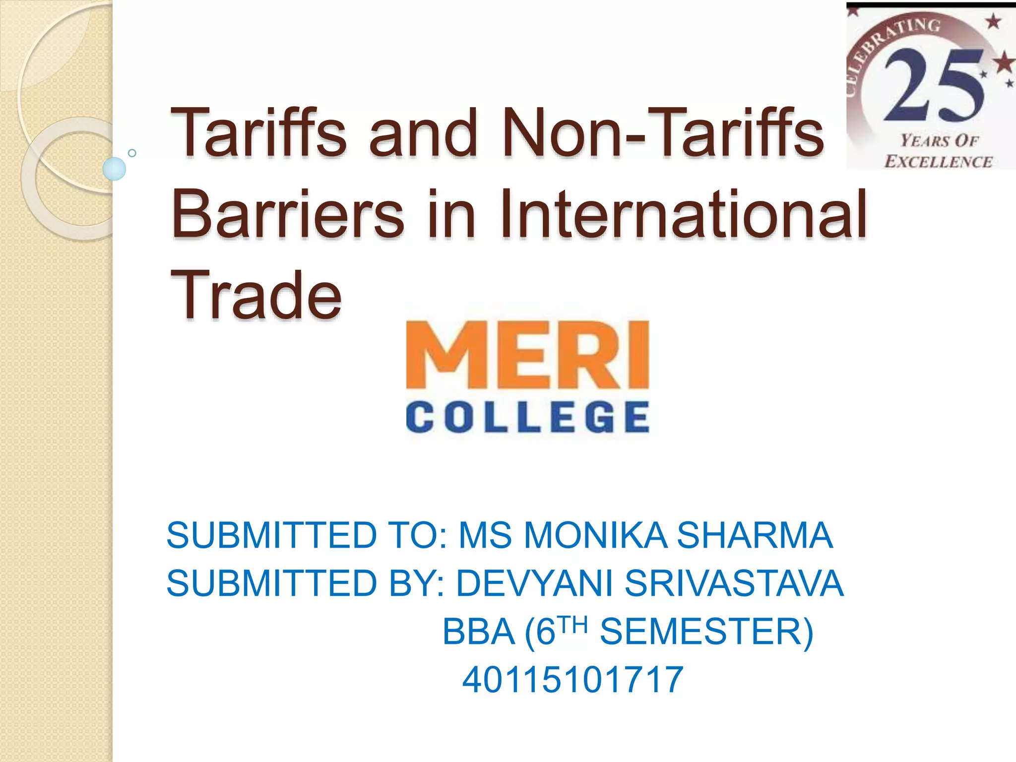 Tariffs and non tariffs barriers in international trade | PPTX