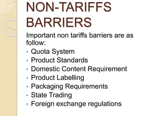 Tariffs and non tariffs barriers in international trade | PPTX