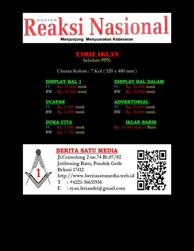 Tarif Iklan Reaksi Nasional | PDF