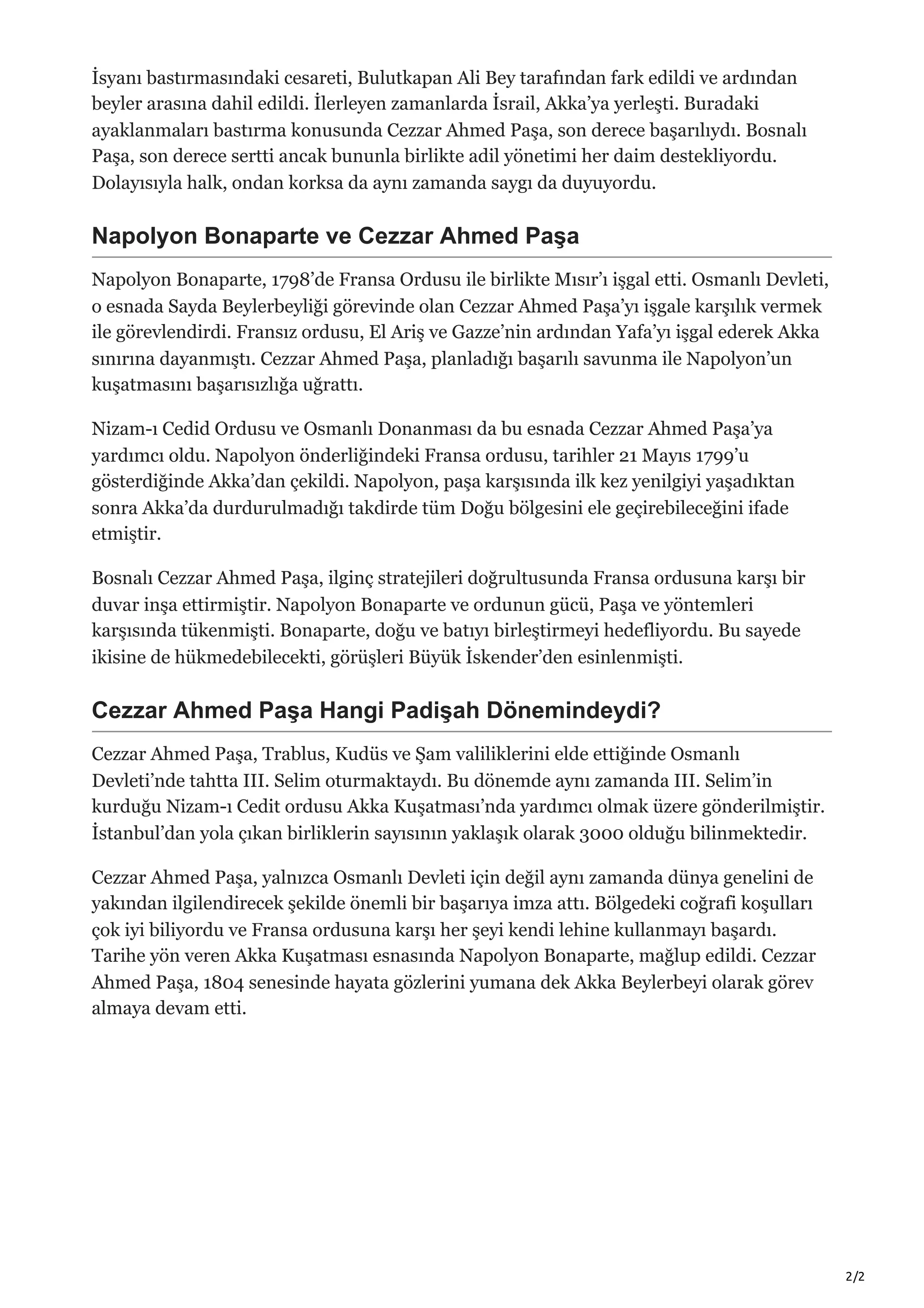 Bonaparta Osmanlı Tokadı: Cezzar Ahmed Paşa | TARİH VAKTİ™ | PDF