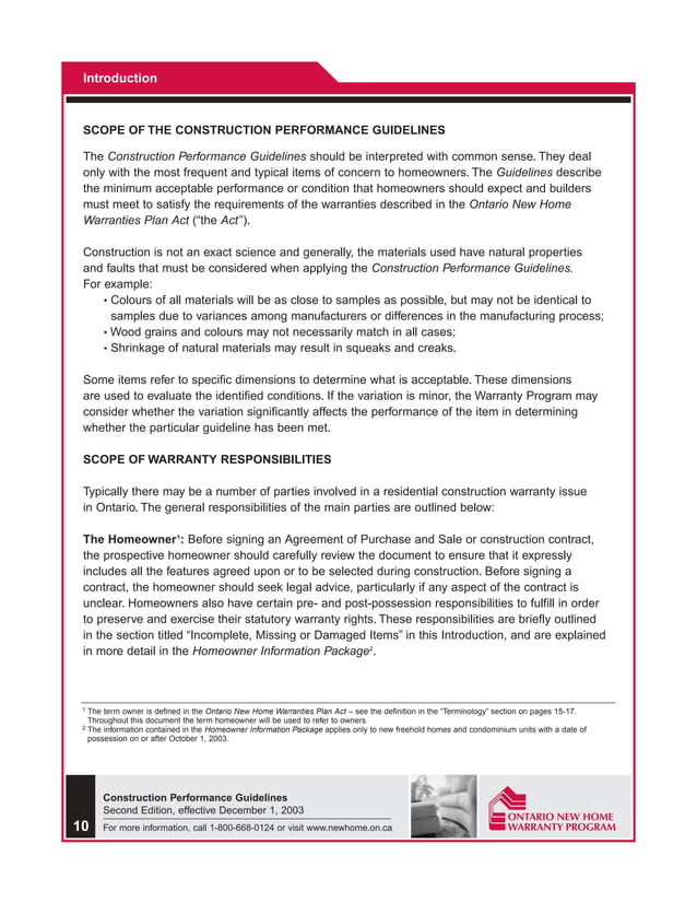 Tarion Performance Guidelines | PDF | Woodworking | Arts and Crafts