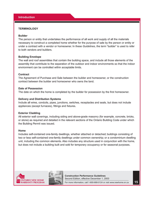 Tarion Performance Guidelines | PDF | Woodworking | Arts and Crafts