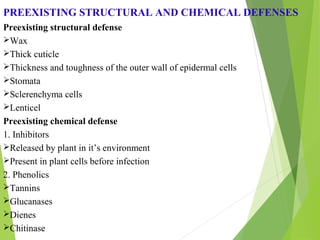 Defence mechanism in plants: Preformed substances and structures. | PPT