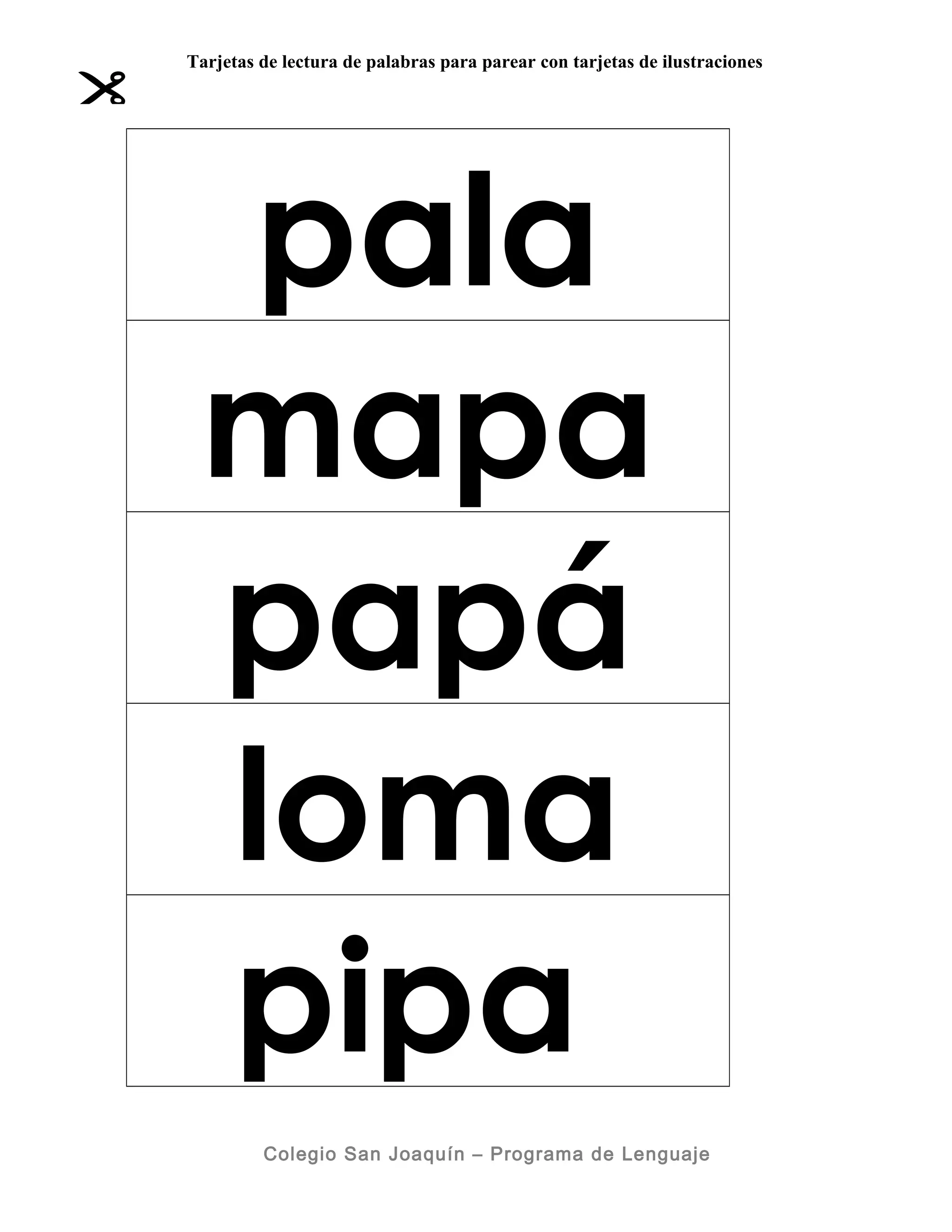 Tarjetas con imágenes para parear con tarjetas de palabras | DOC