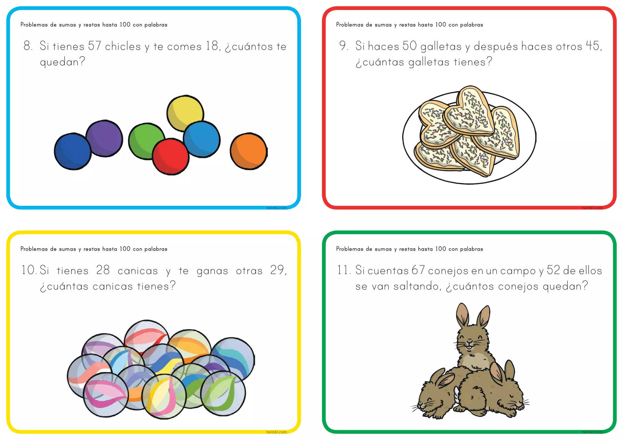Tarjetas de desafio de matematicas problemas de sumas y restas hasta ...