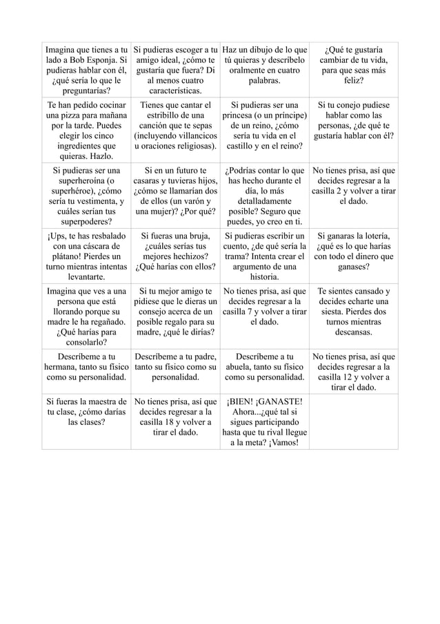 Juego de la expresión oral: Tarjetas-2 | ODT