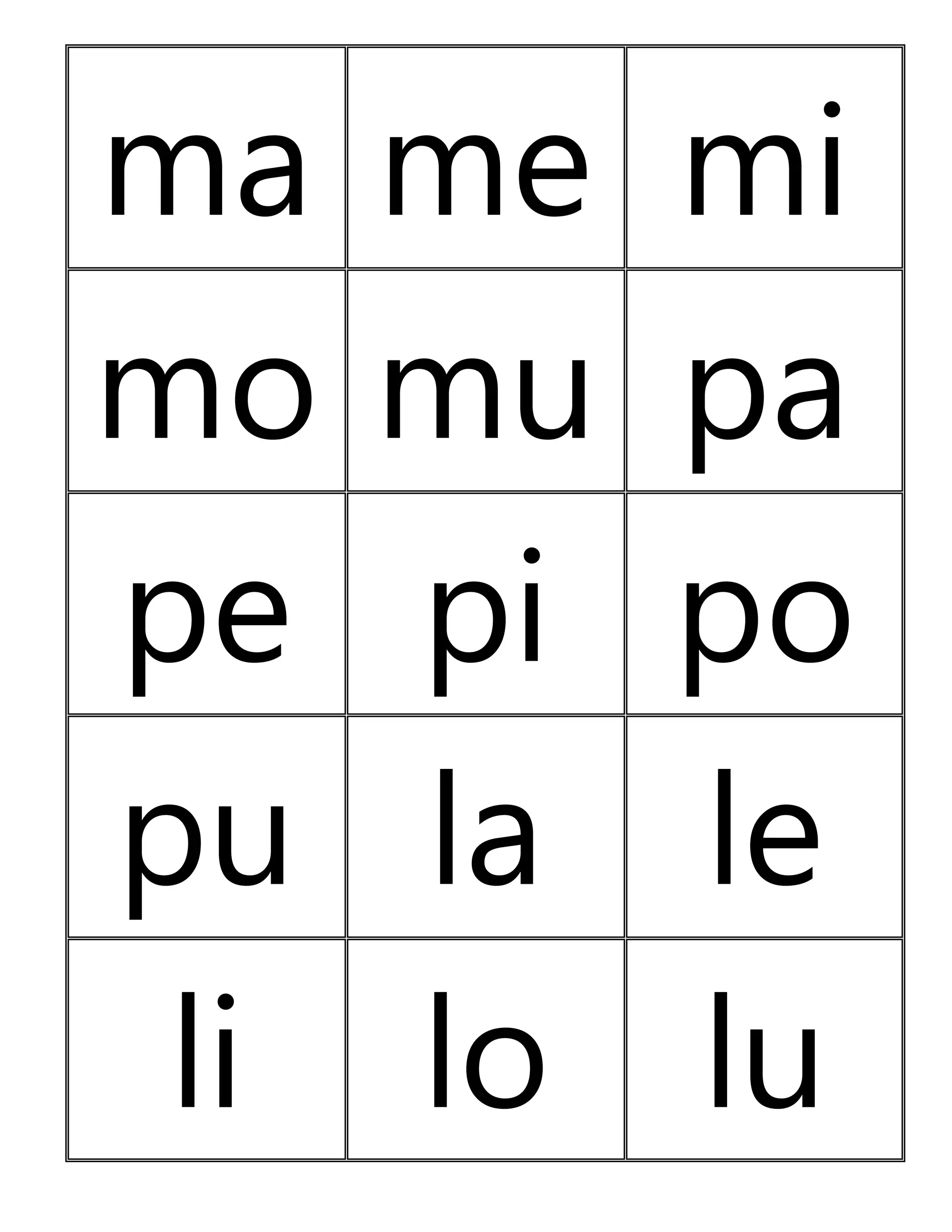 Tarjetas silabas | DOCX