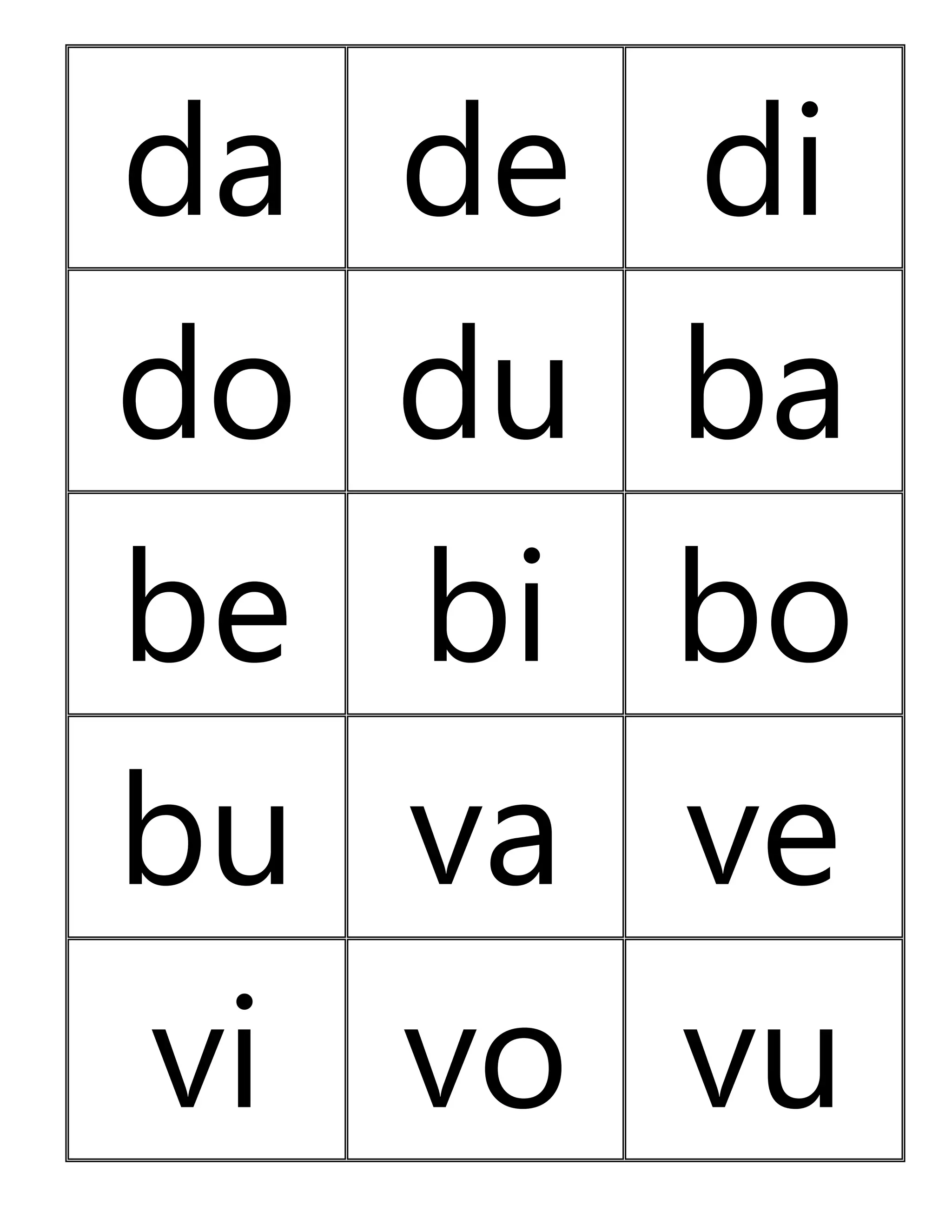 Tarjetas silabas | DOCX