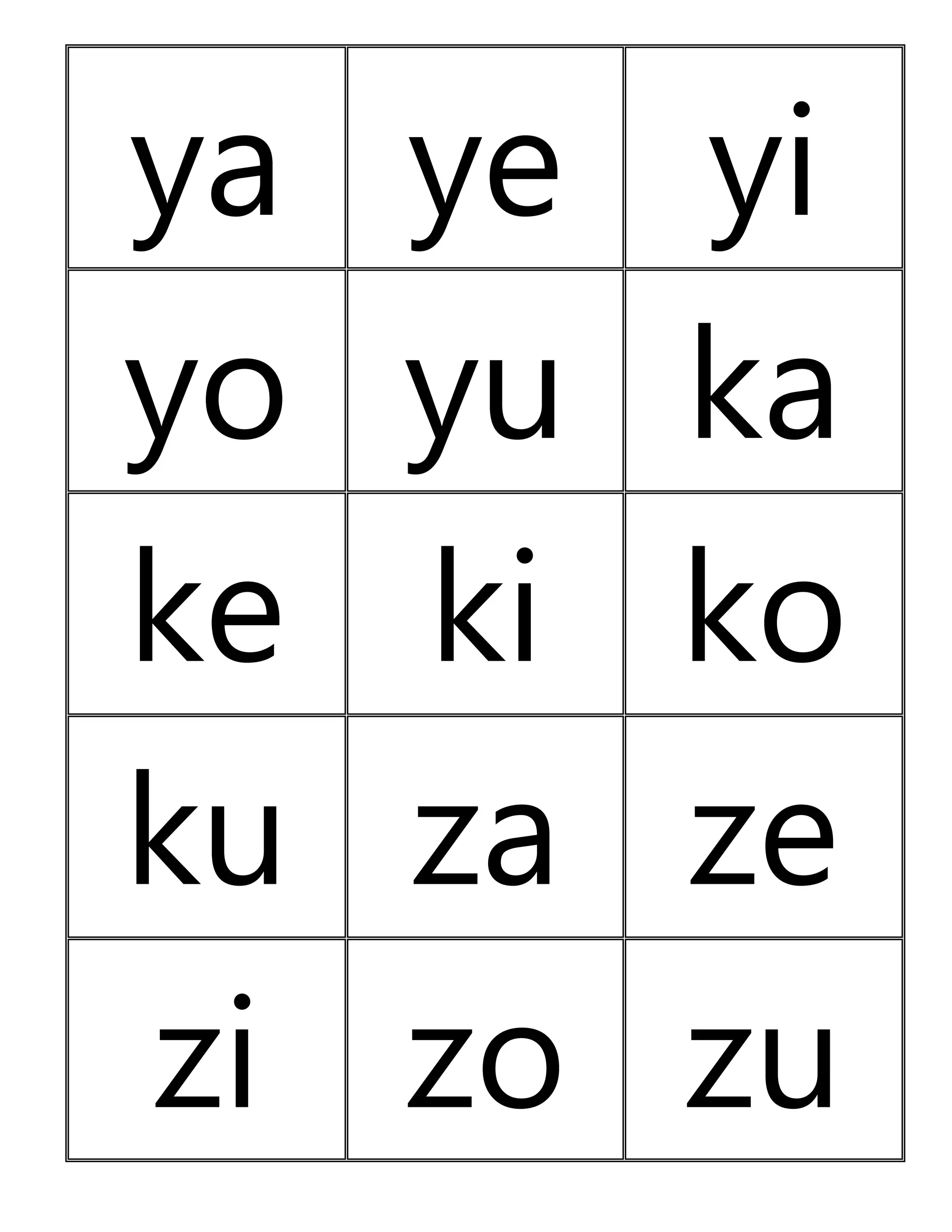 Tarjetas silabas | DOCX