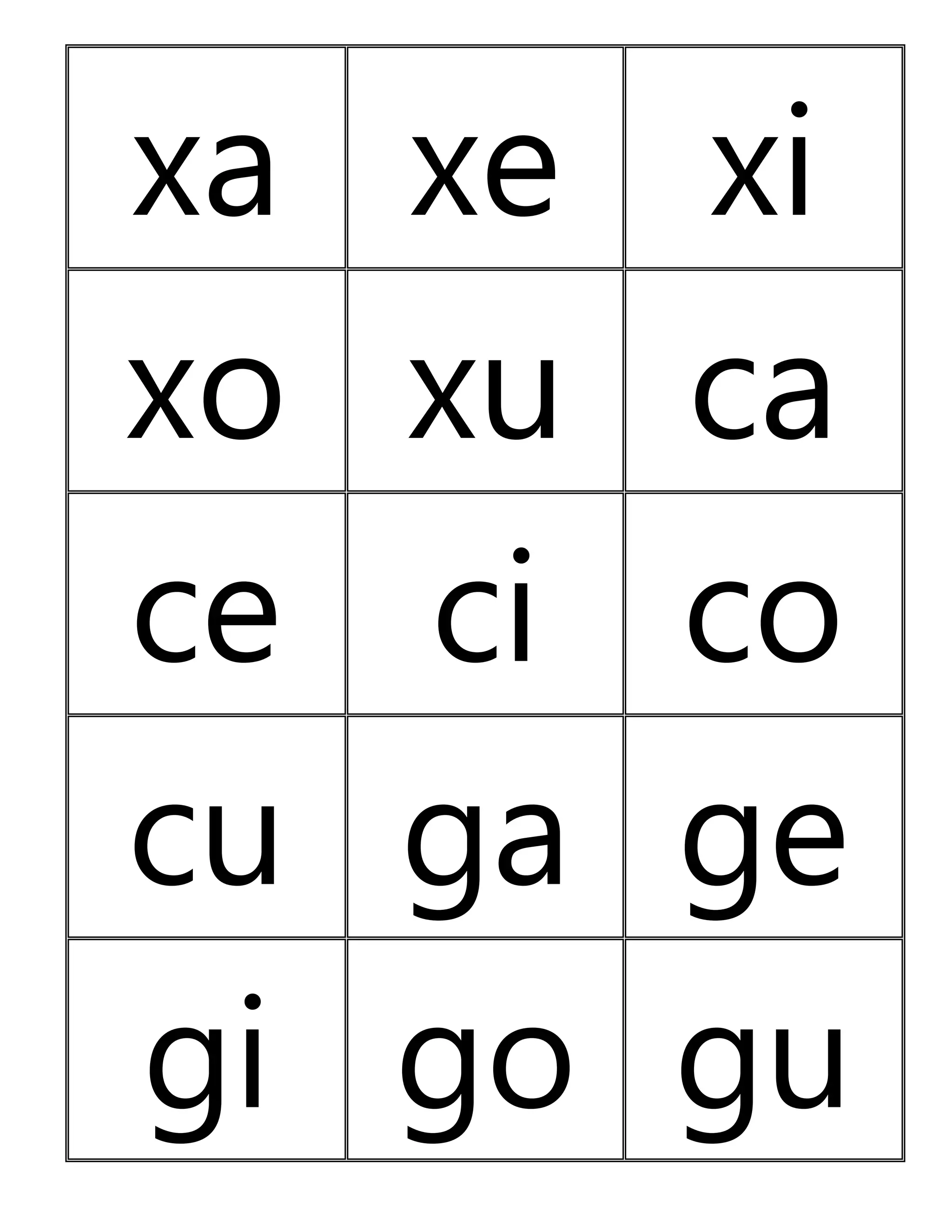 Tarjetas silabas | DOCX