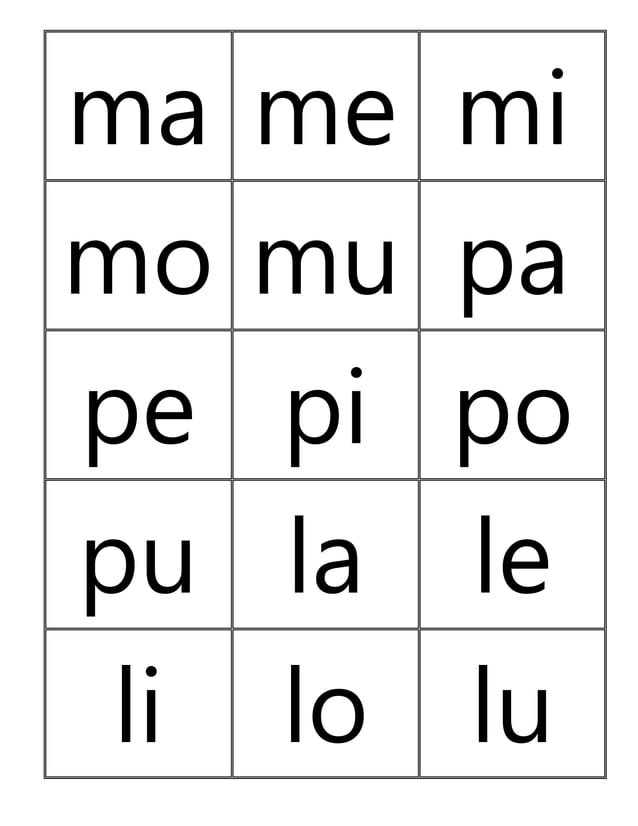 Tarjetas silabas | DOCX