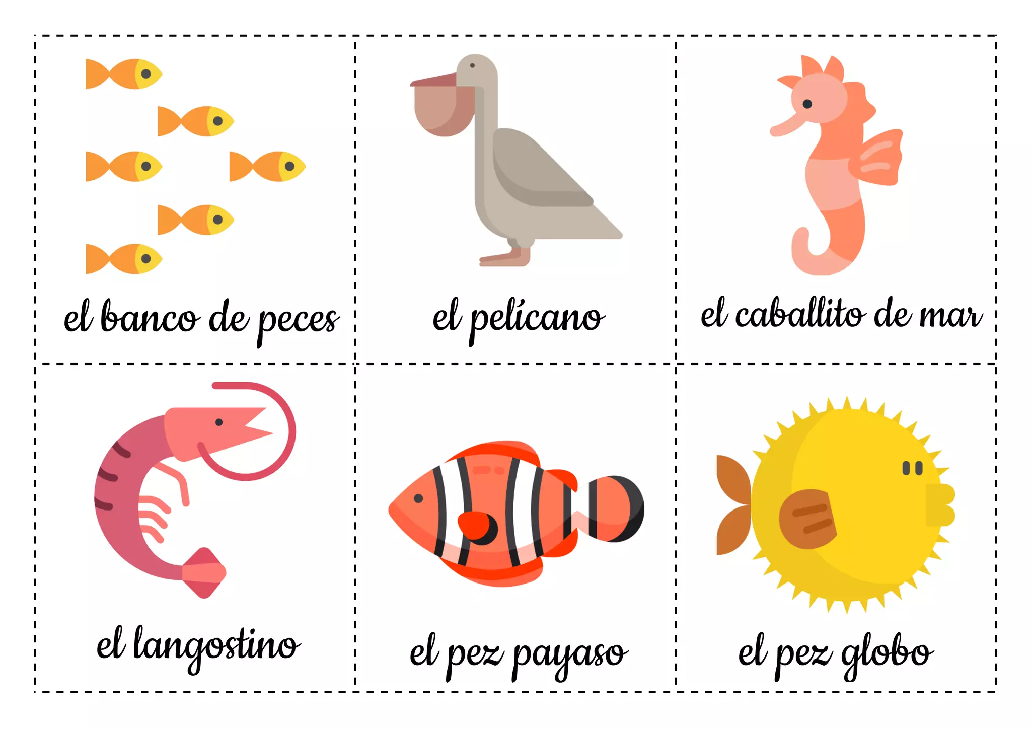 Tarjetas de animales marinos | PDF