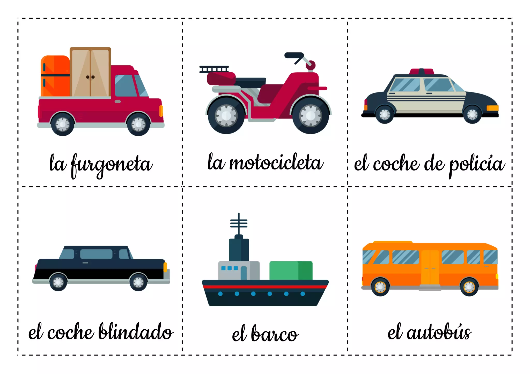 Tarjetas vocabulario transporte | PDF | Automotive