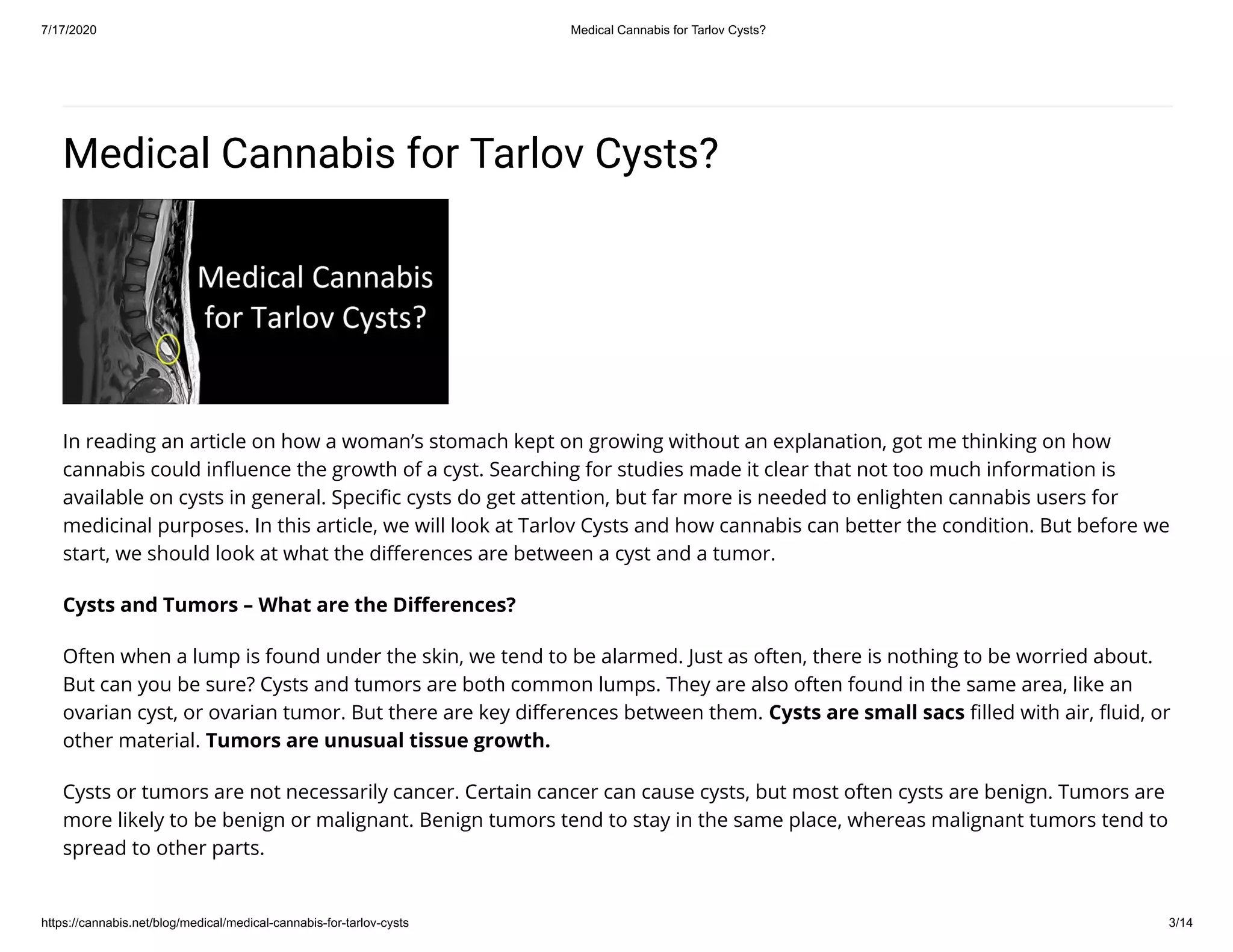 Is Medical Marijuana for Tarlov Cysts? | PDF