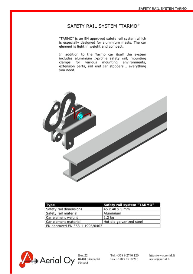Safety rail system TARMO - Turvalaitteet | PDF