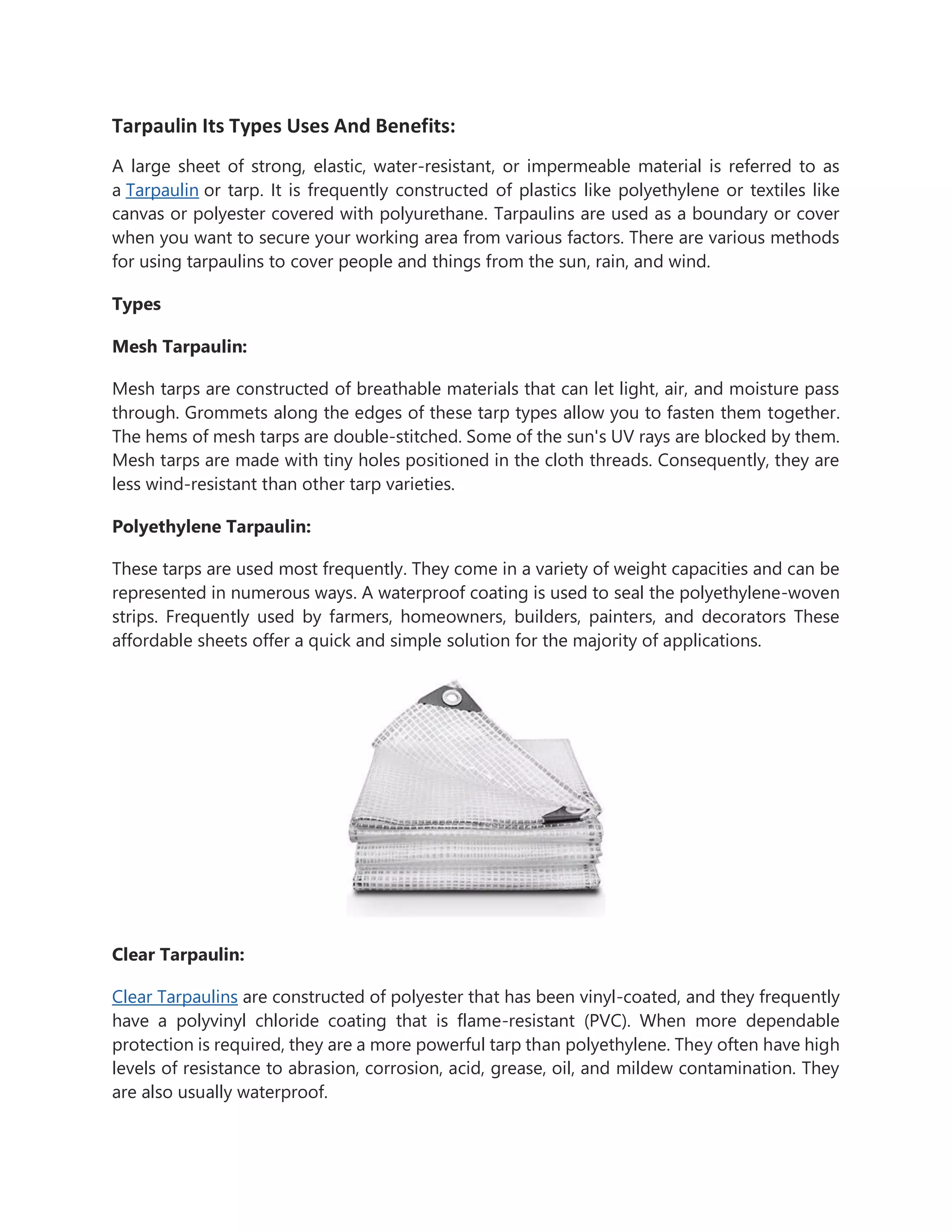 Tarpaulin Its Types Uses And Benefits.pdf | Home & Garden