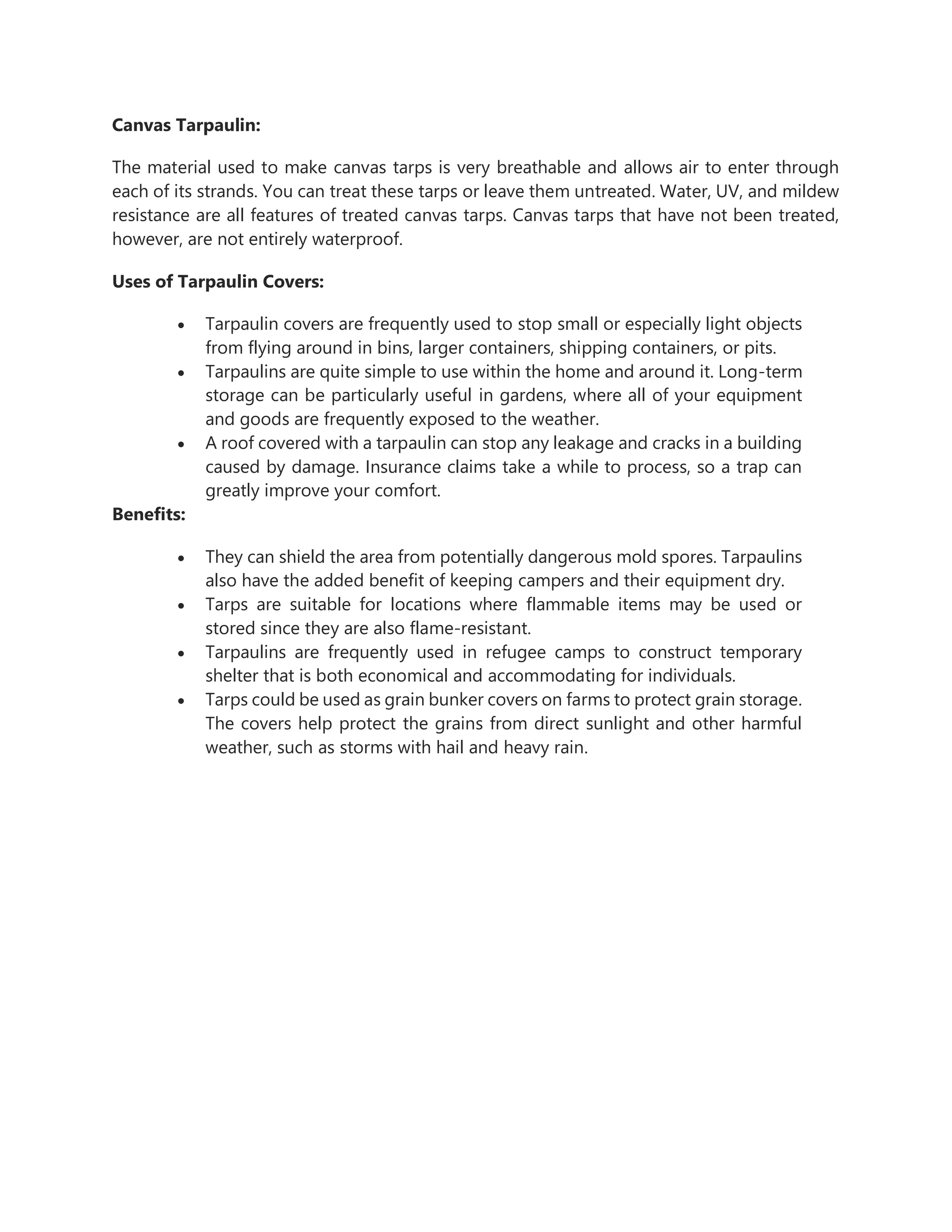 Tarpaulin Its Types Uses And Benefits.pdf | Home & Garden