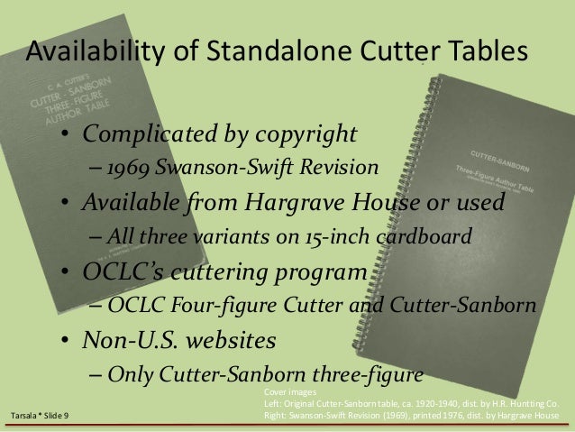 Tarsala: Building Cutter Numbers