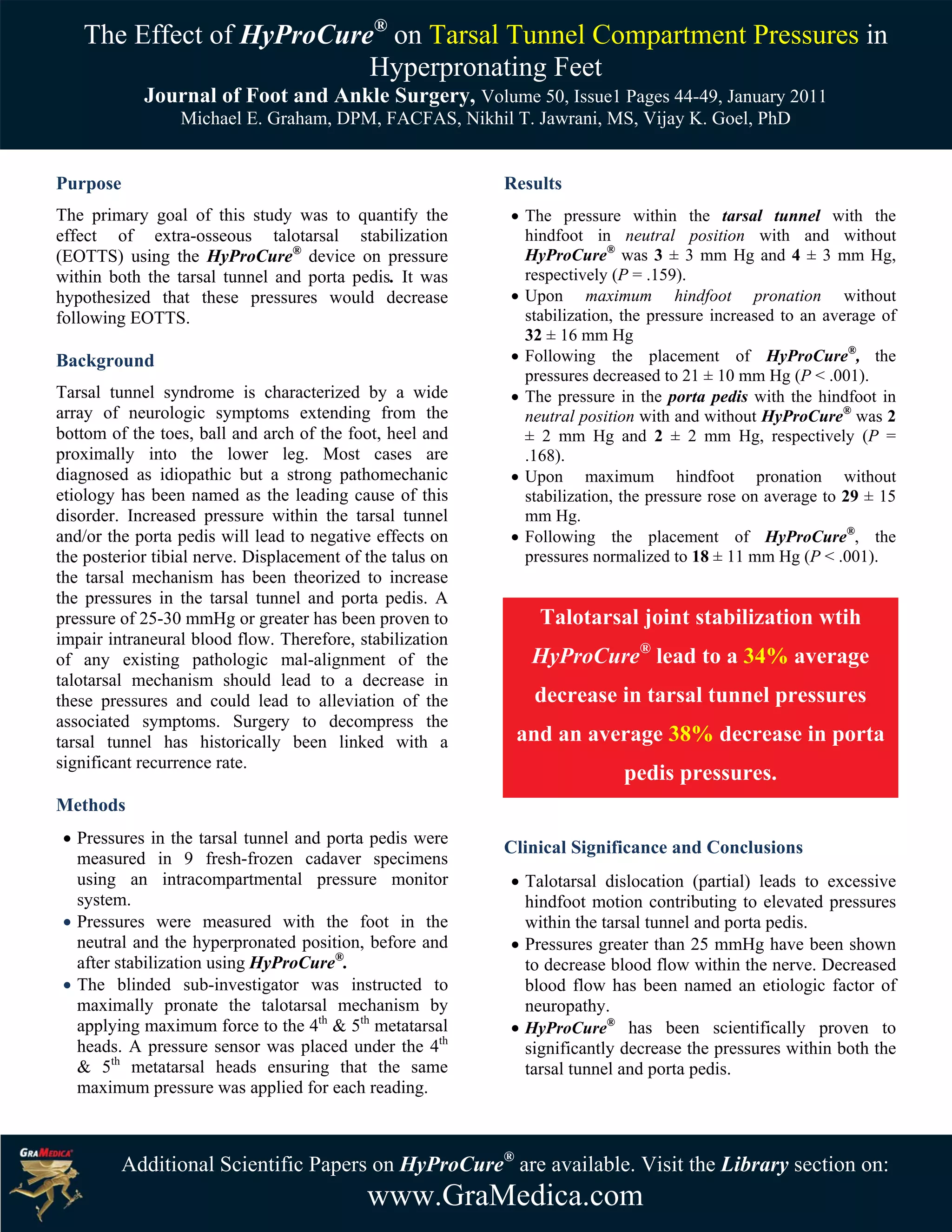 Tarsal Tunnel Syndrome - Role of Extra-Osseous TaloTarsal Stabilization | PDF