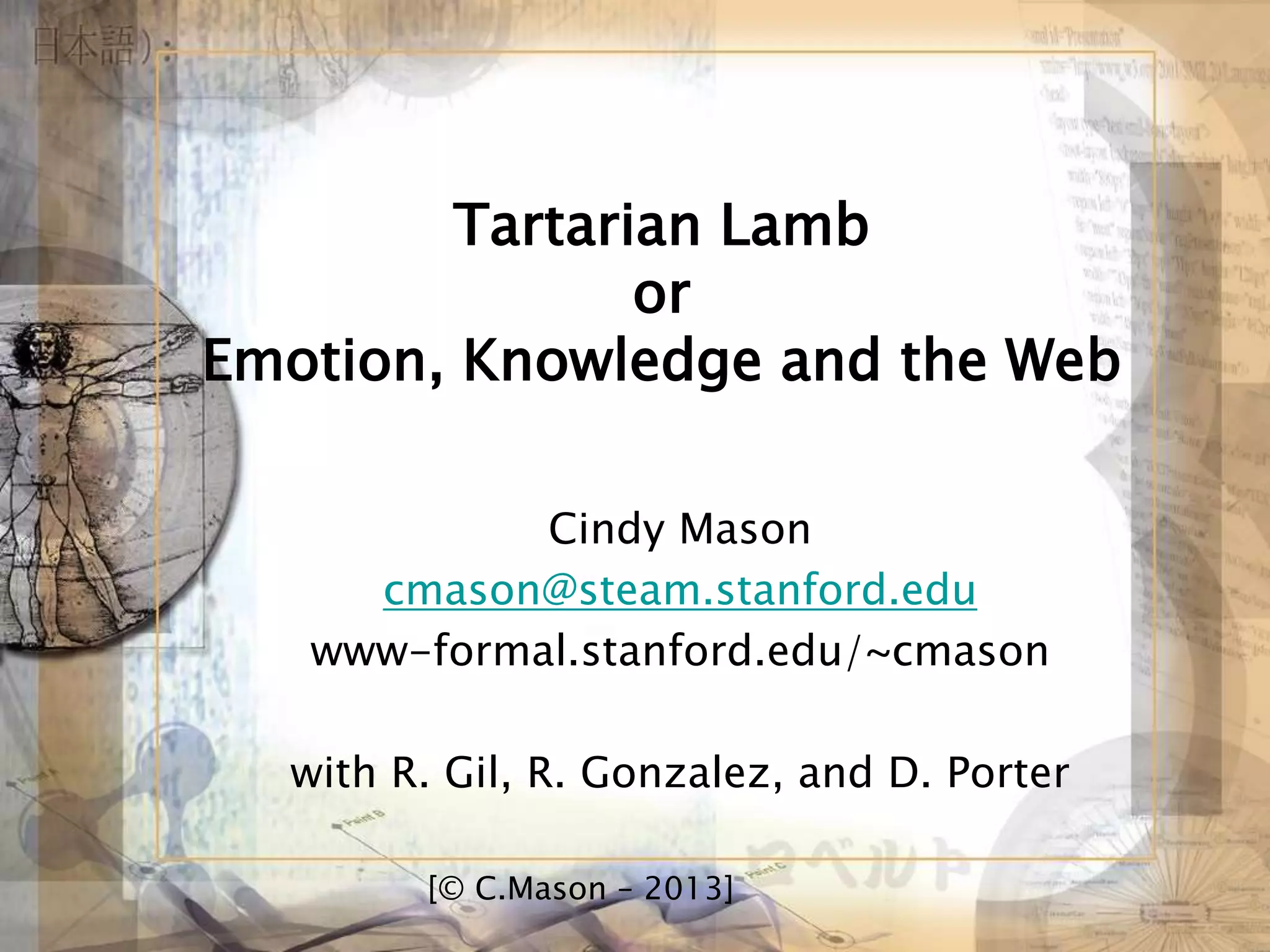 Tartarian Lamb: Emotion, Knowledge and The Web | PPTX