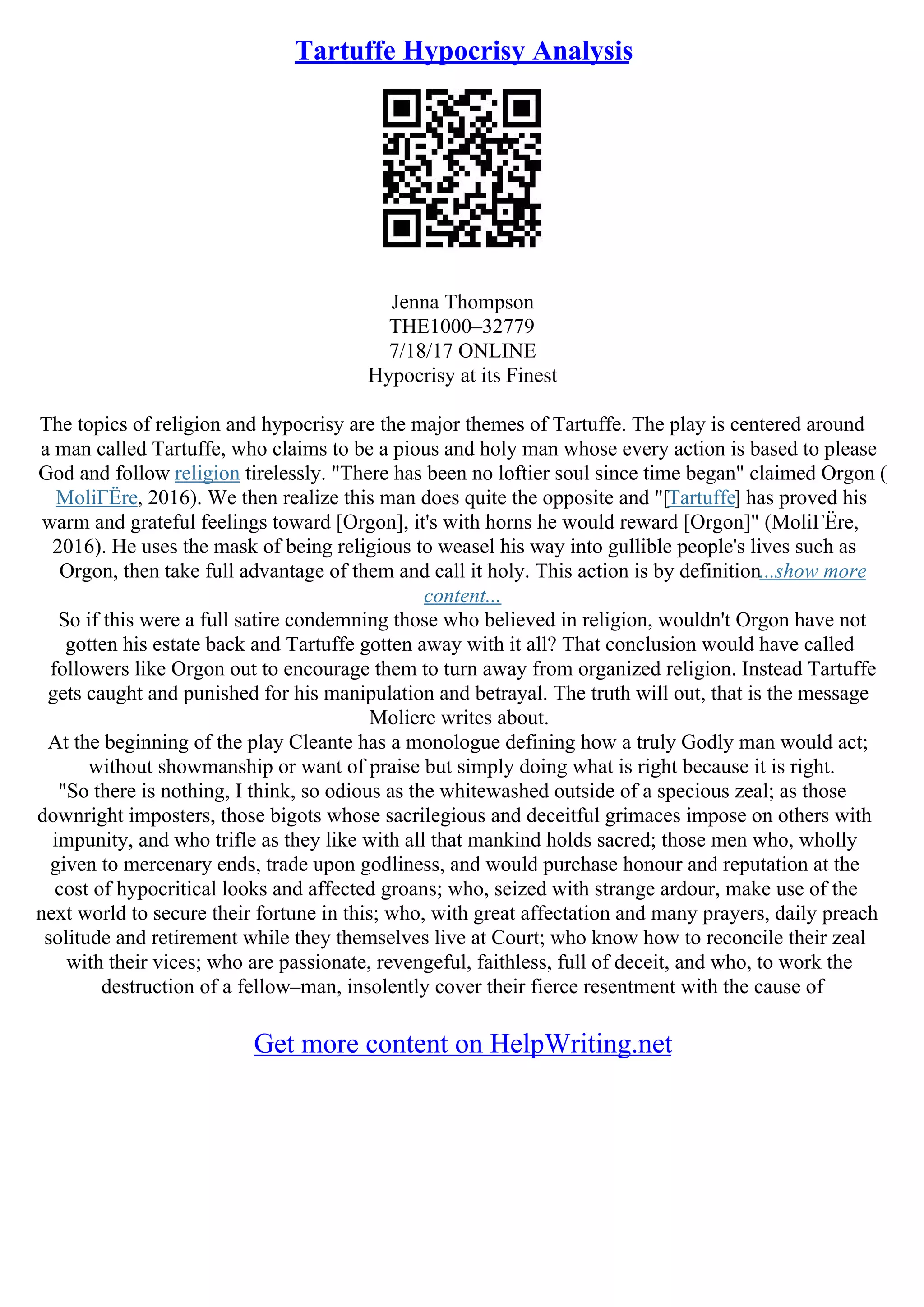 Tartuffe Essay Topics | PDF | Theater Venues | Attractions