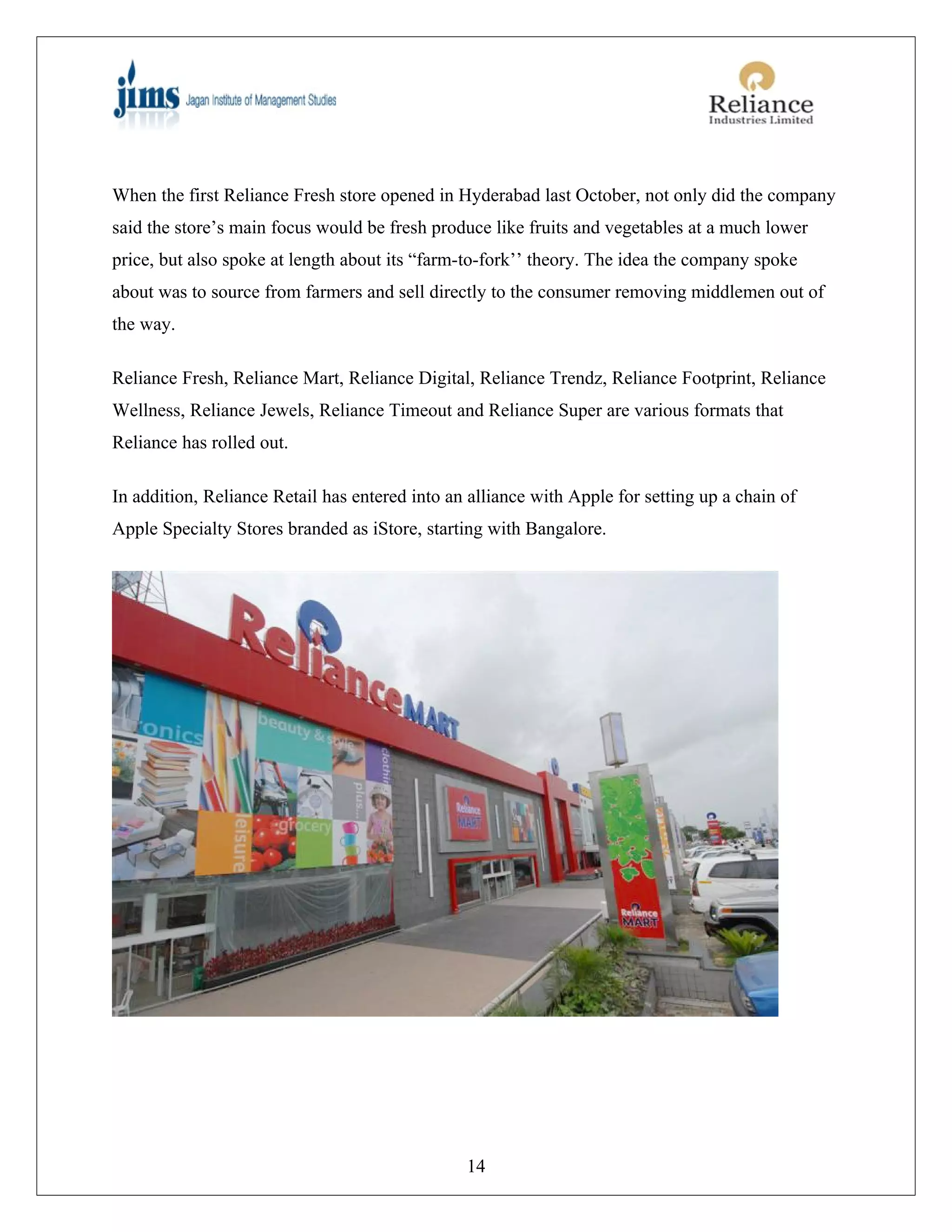 PROJECT ON RELIANCE RETAIL | DOC