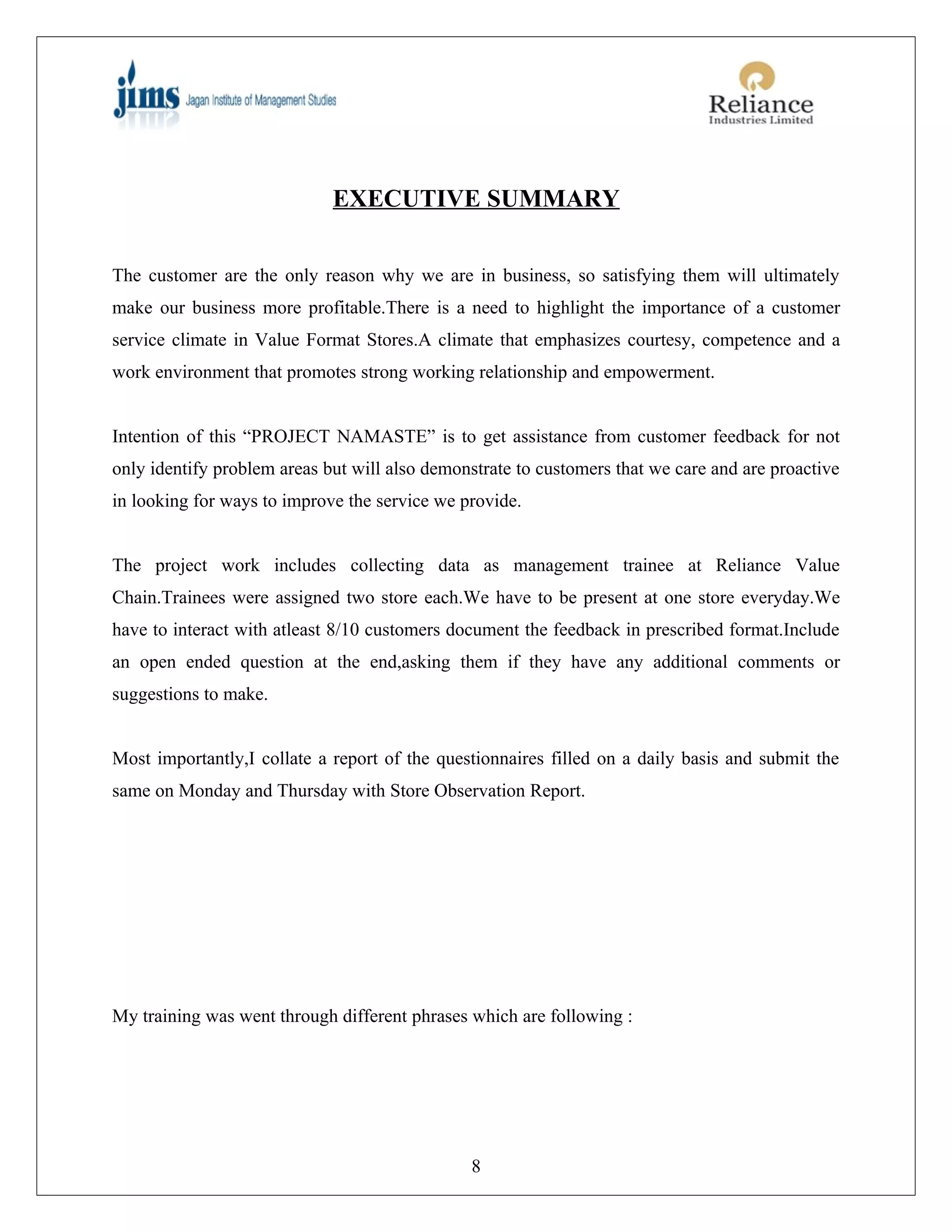 PROJECT ON RELIANCE RETAIL | DOC