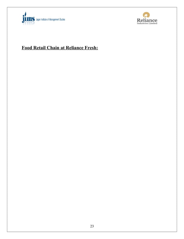 PROJECT ON RELIANCE RETAIL | DOC | Retail Industry | Industries