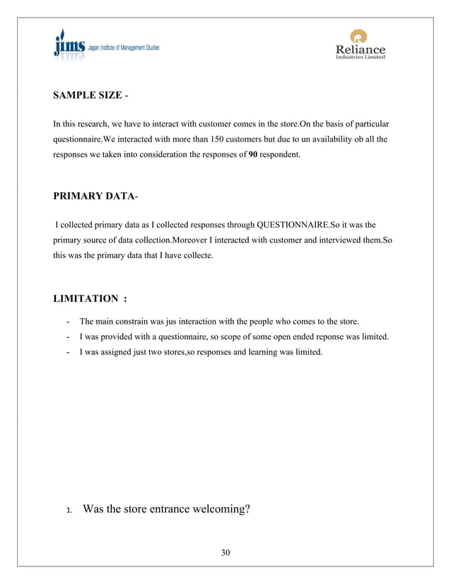 PROJECT ON RELIANCE RETAIL | DOC | Retail Industry | Industries