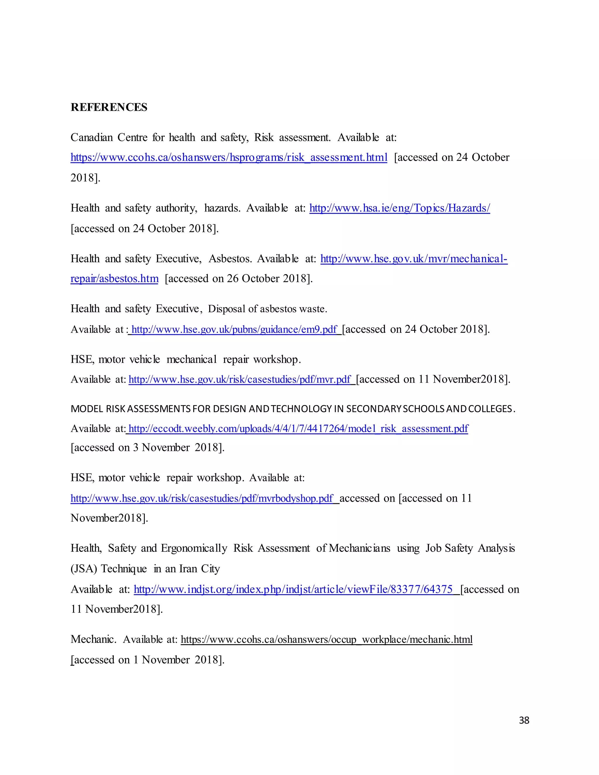 Motor vehicle Mechanical repair workshop Risk assessment, safety ...