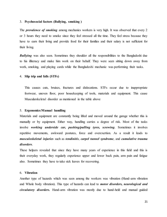 Motor vehicle Mechanical repair workshop Risk assessment, safety ...
