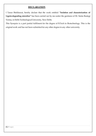 Isolation and characterization of Lignin-degrading microbes | DOCX