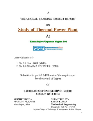 Tarun Project Report On NTPC Kanti | DOCX