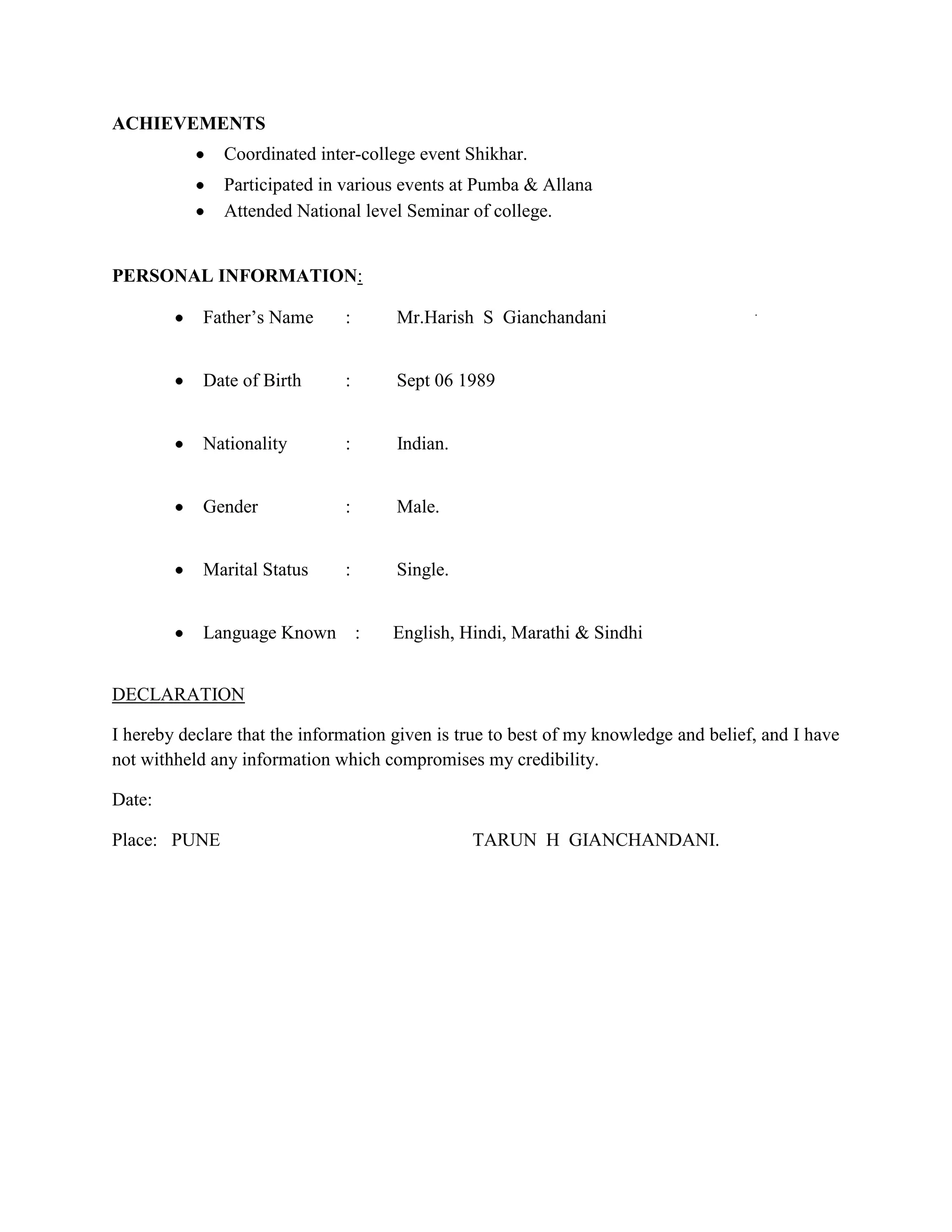 Tarun resume | DOCX | Religion & Spirituality