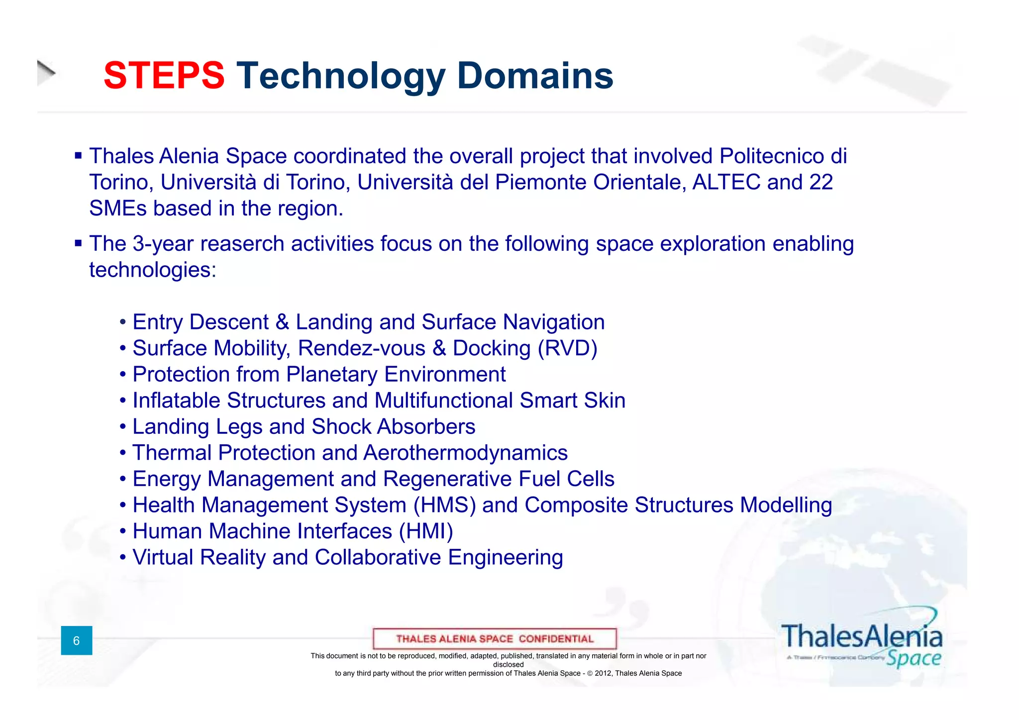 Exploration and Sciences Technologies in Thales Alenia Space towards ...