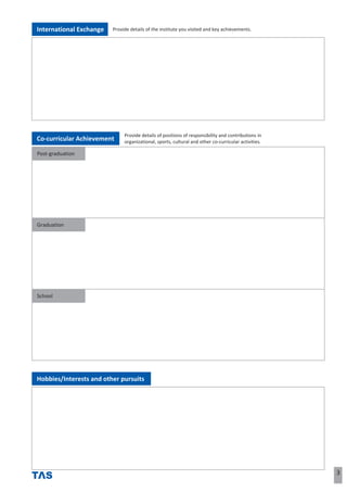 Tas application form | PDF | Standardized Testing | Educational Assessment
