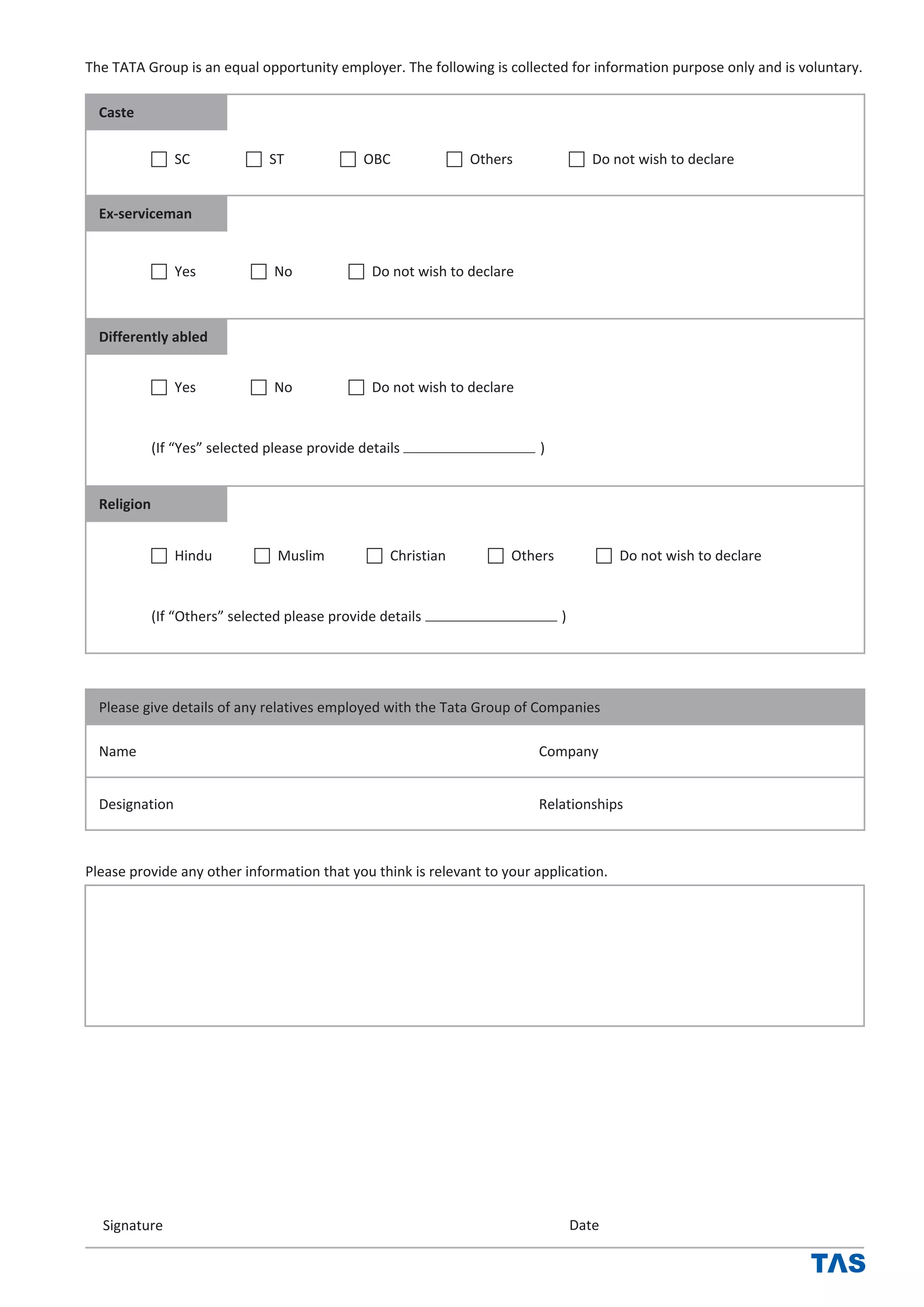 Tas application form | PDF