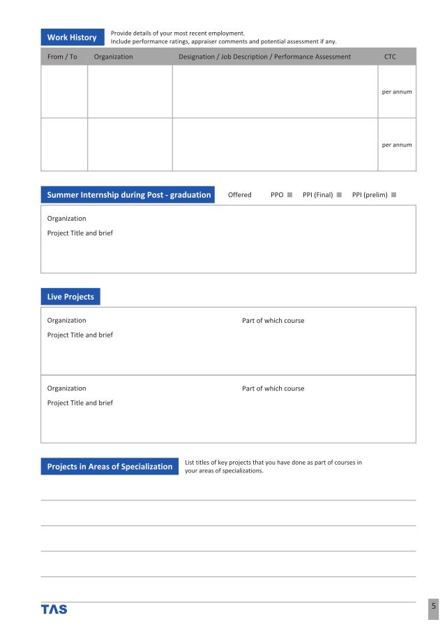 Tas application form