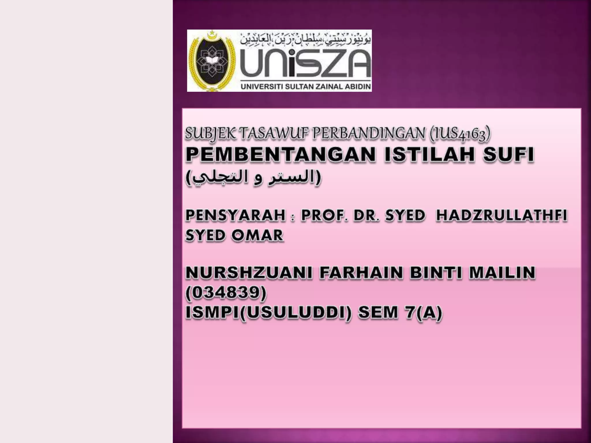 Tasawuf perbandingan, Istilah sufi ( الستر و التجلي) | PPT