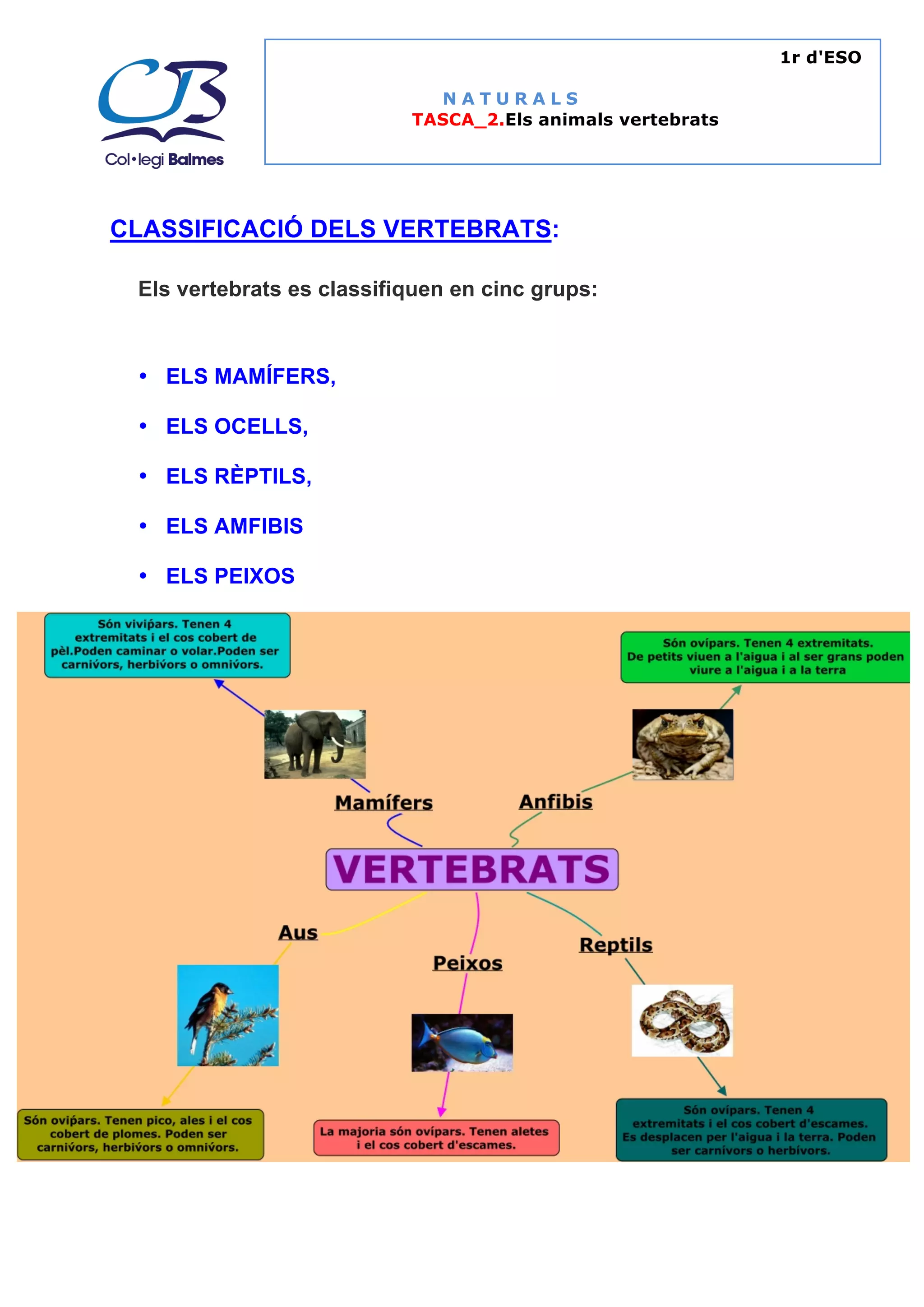 Tasca 2.els animals vertebrats | PDF