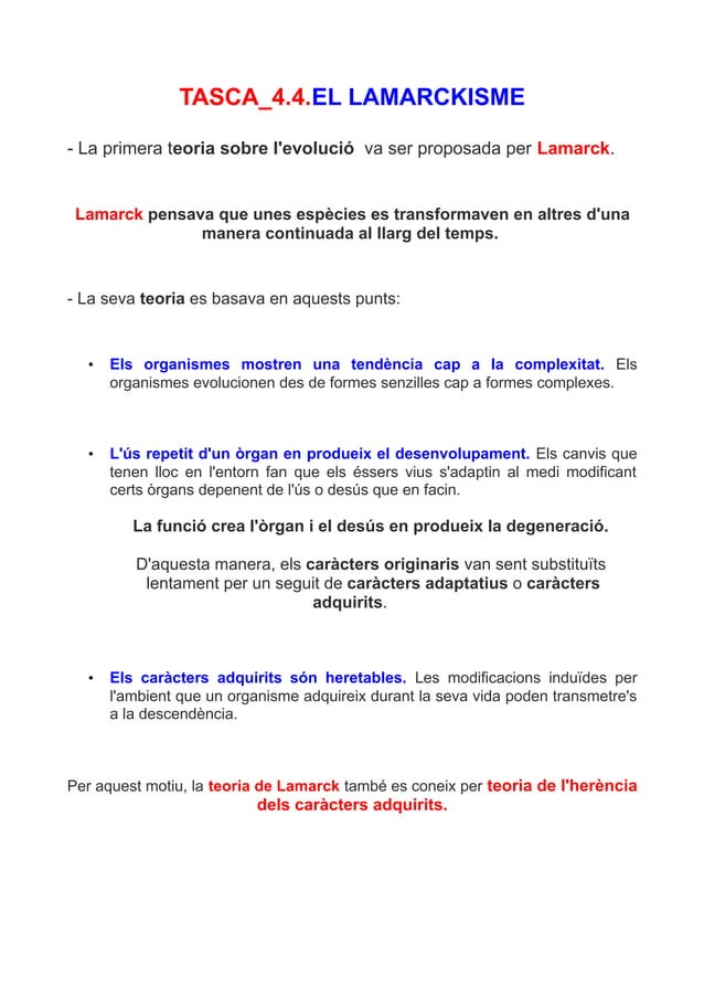 Tasca 4.4.el lamarckisme | PDF
