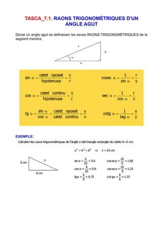 Tasca 7.1. raons trigonomètriques d'un angle agut | PDF