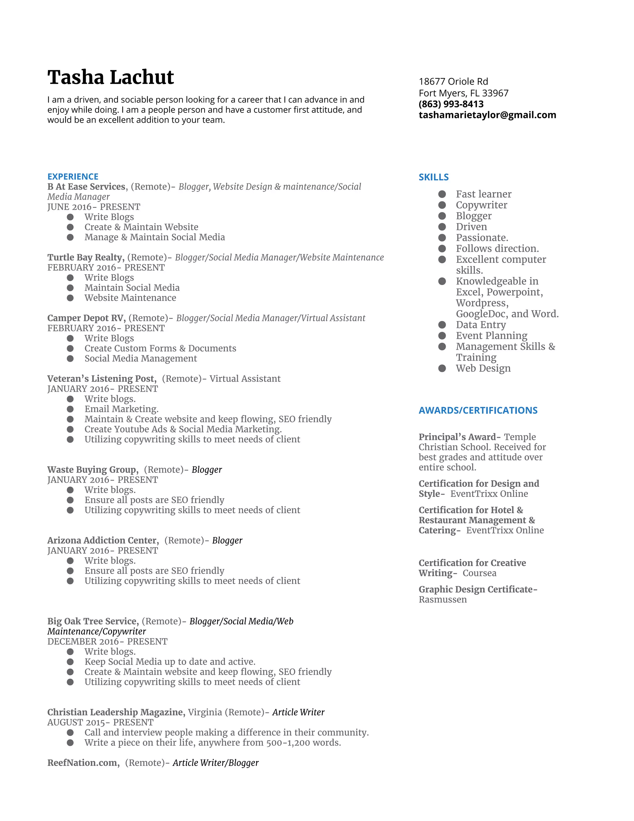 Tasha lachut resume | PDF