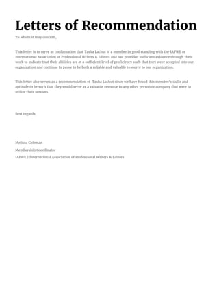 Tasha lachut resume | PDF